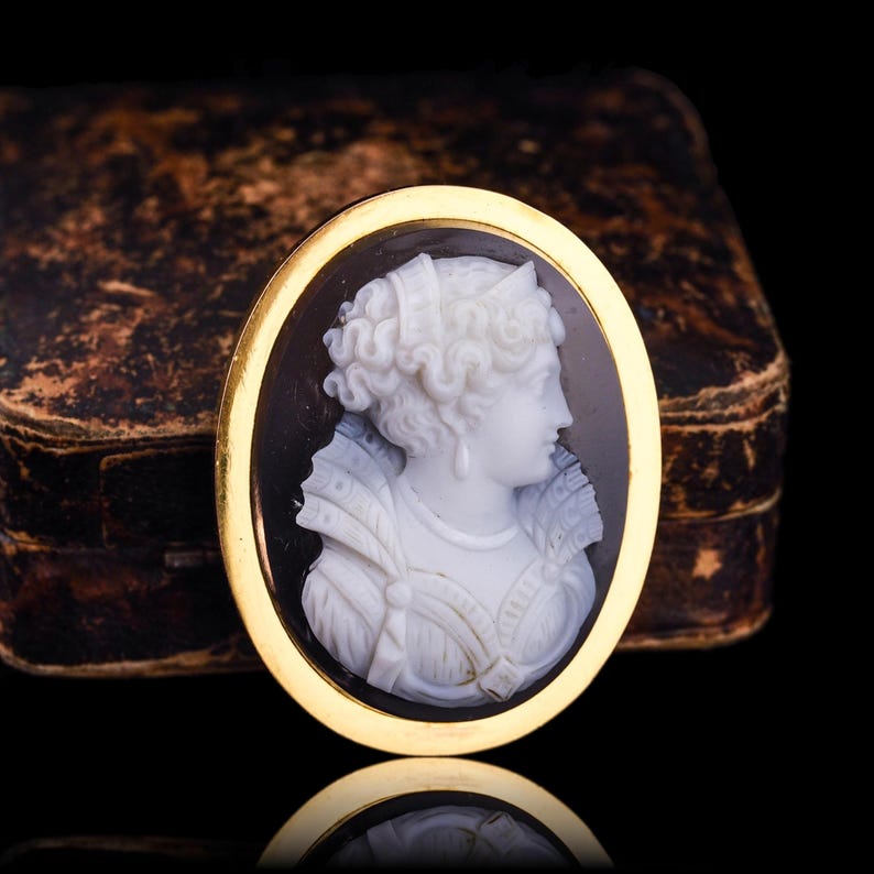 Antique French 18k Gold Cameo Brooch Agate Hardstone Victorian - C.1880 ...