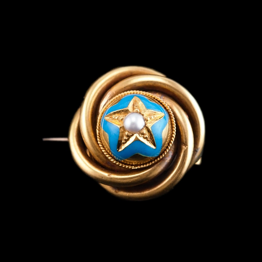 Antique Victorian 18ct Gold Star Blue Enamel Pearl Brooch Pin - C.1880 ...