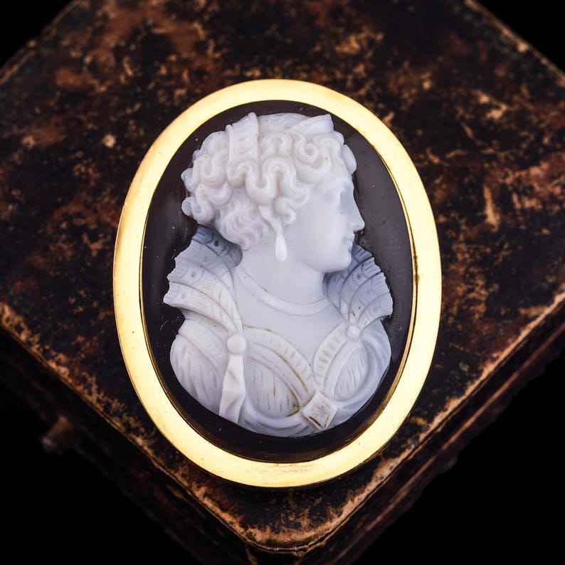 Antique French 18k Gold Cameo Brooch Agate Hardstone Victorian - C.1880 ...