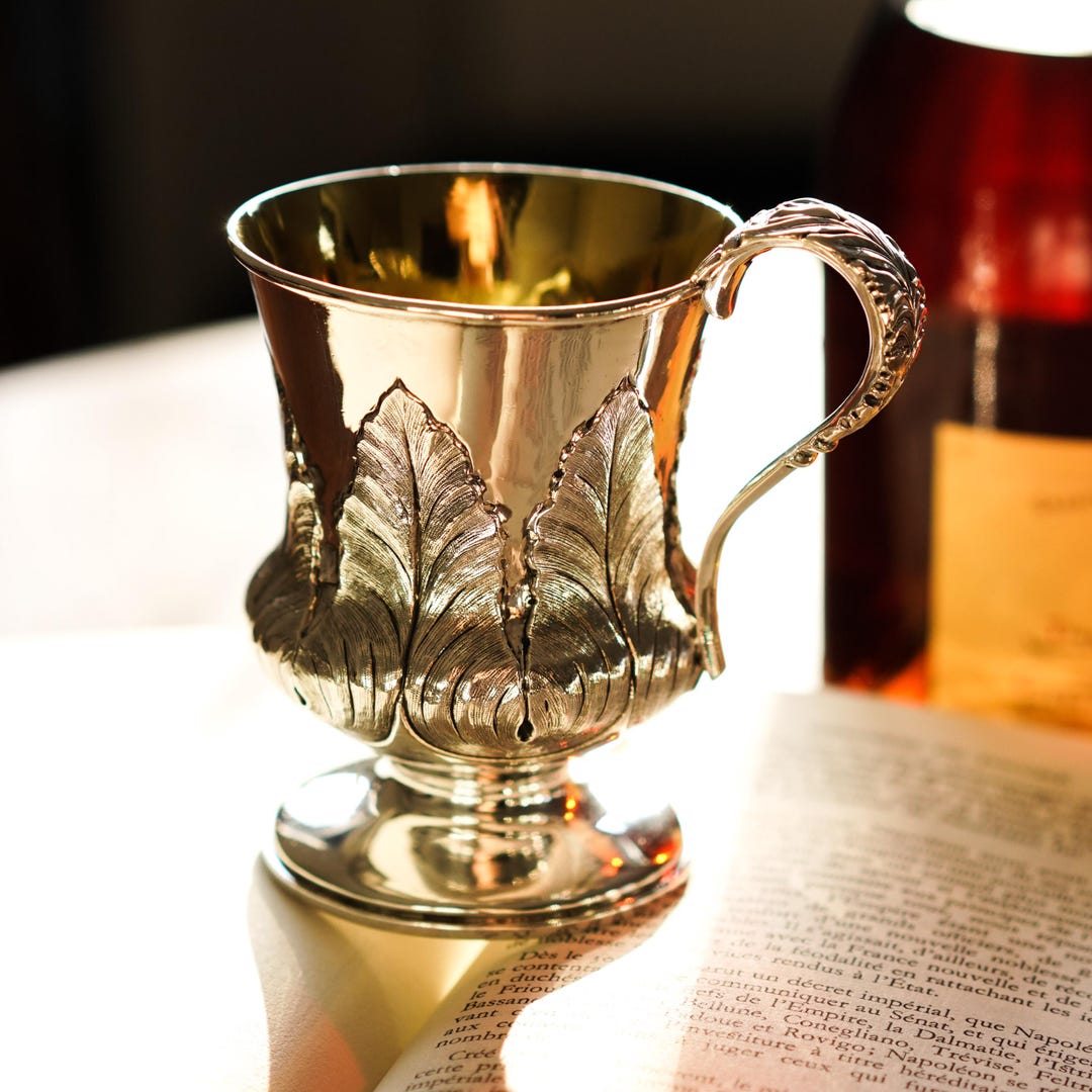 Antique Georgian Solid Silver Mug Cup With Chased Laurel Leaves ...
