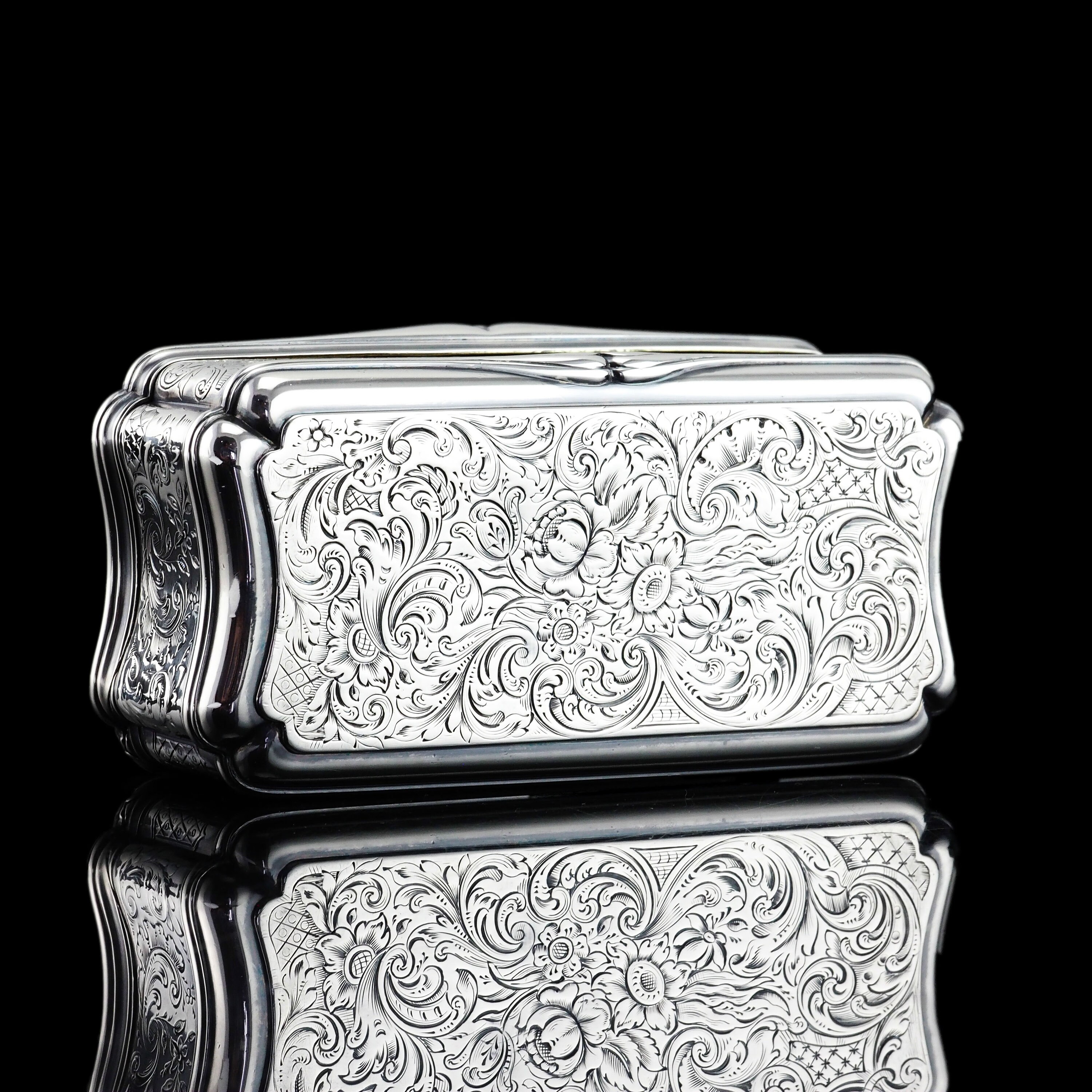 Antique Large Solid Silver Snuff Box Cartouche Shaped With Profuse Hand ...