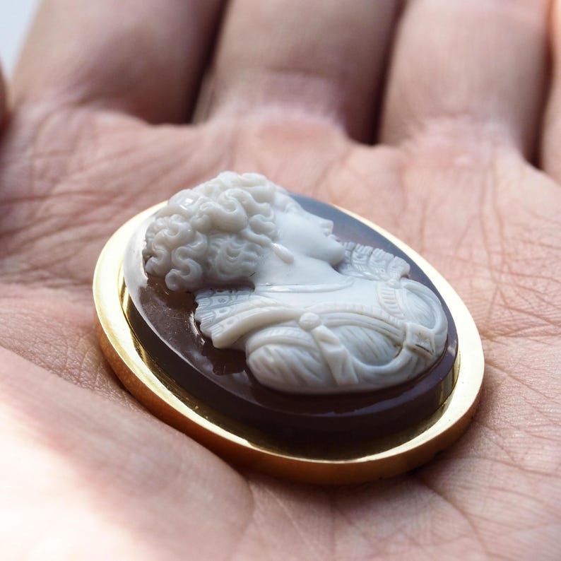 Antique French 18k Gold Cameo Brooch Agate Hardstone Victorian - C.1880 ...