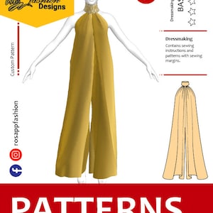 Fun Jumpsuit Sewing Pattern for Women Dress/halter Neckline/back Open ...