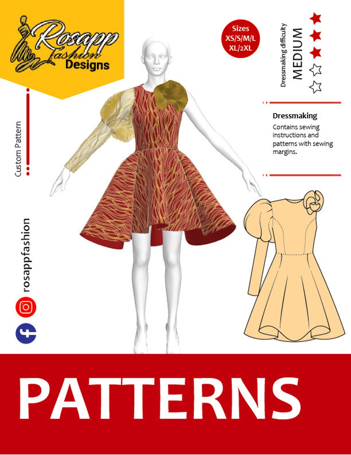 Rosa Circle Sewing Pattern for Women Dress/round Neckline/ Puff Sleeve ...