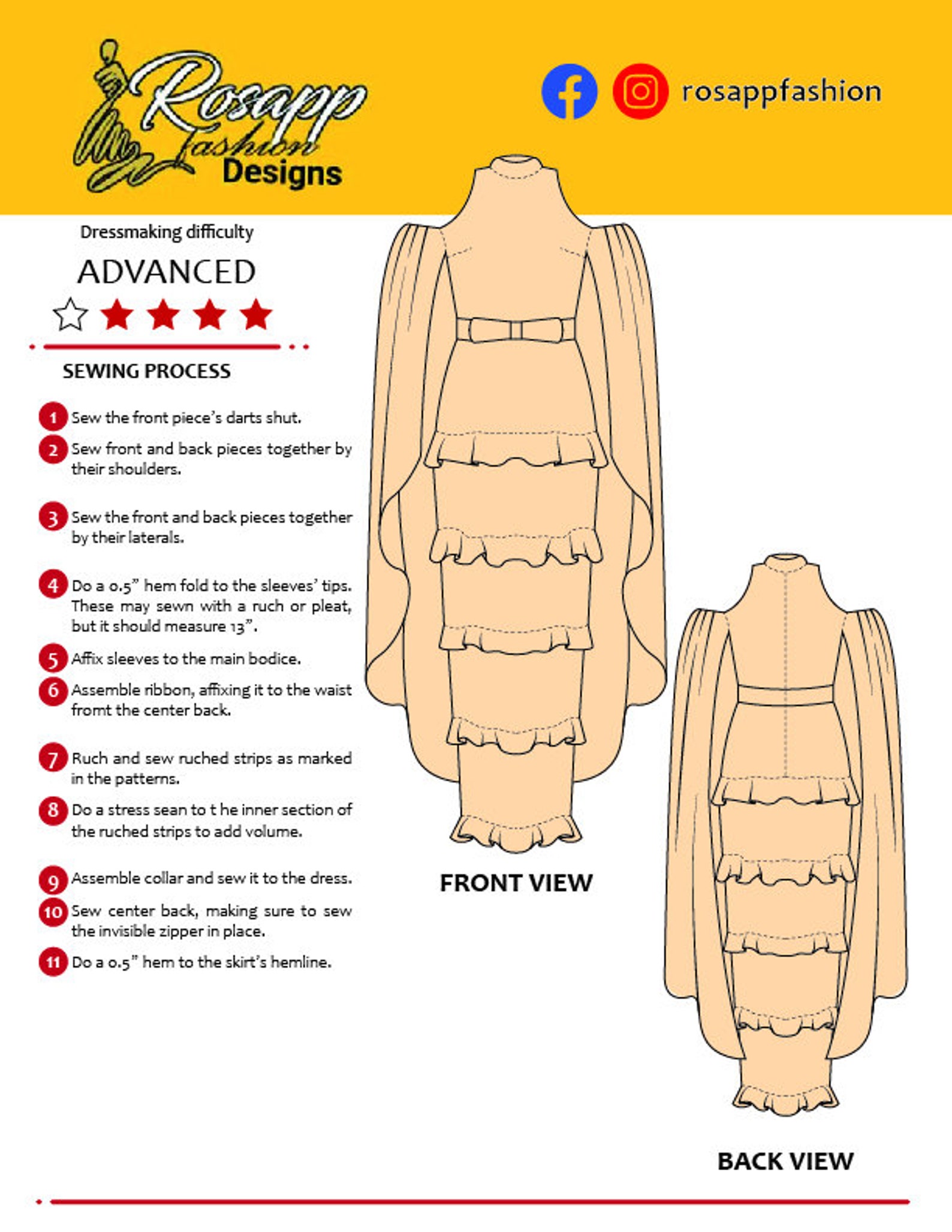 Helpful Sewing Pdf Pattern for Women Dress/ Mock Neck/floor Sleeve/size ...