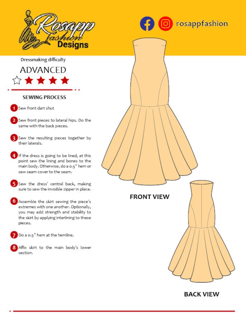 Golden Trumpet Sewing Pattern Dress for Women/strapless/floor Length ...