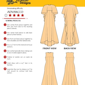 Long Cape Back Sewing Pattern for Women /floor Length / Neckline Round ...