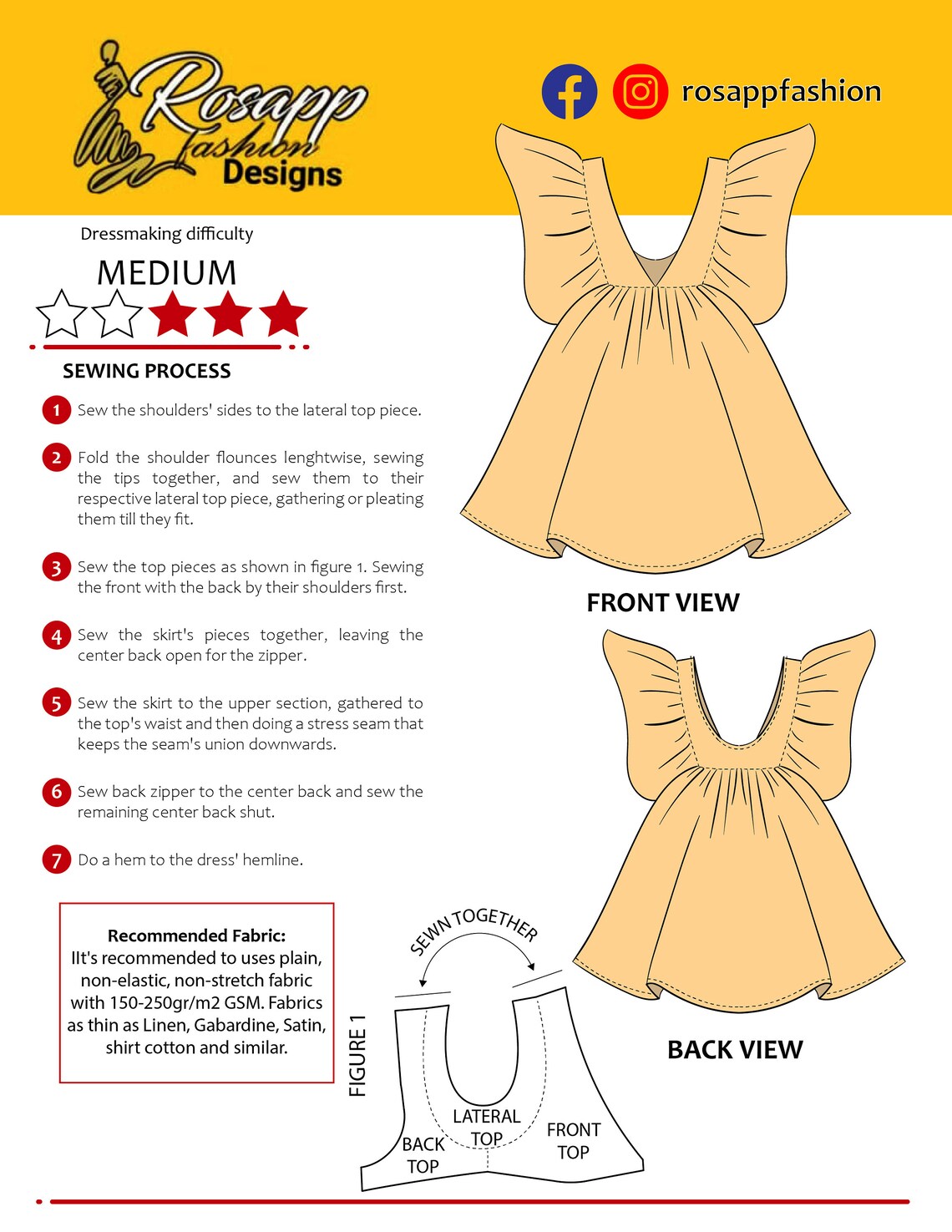 Goodness Gathering Sewing Pattern/flounce Sleeve/v-neckline/above Knee ...