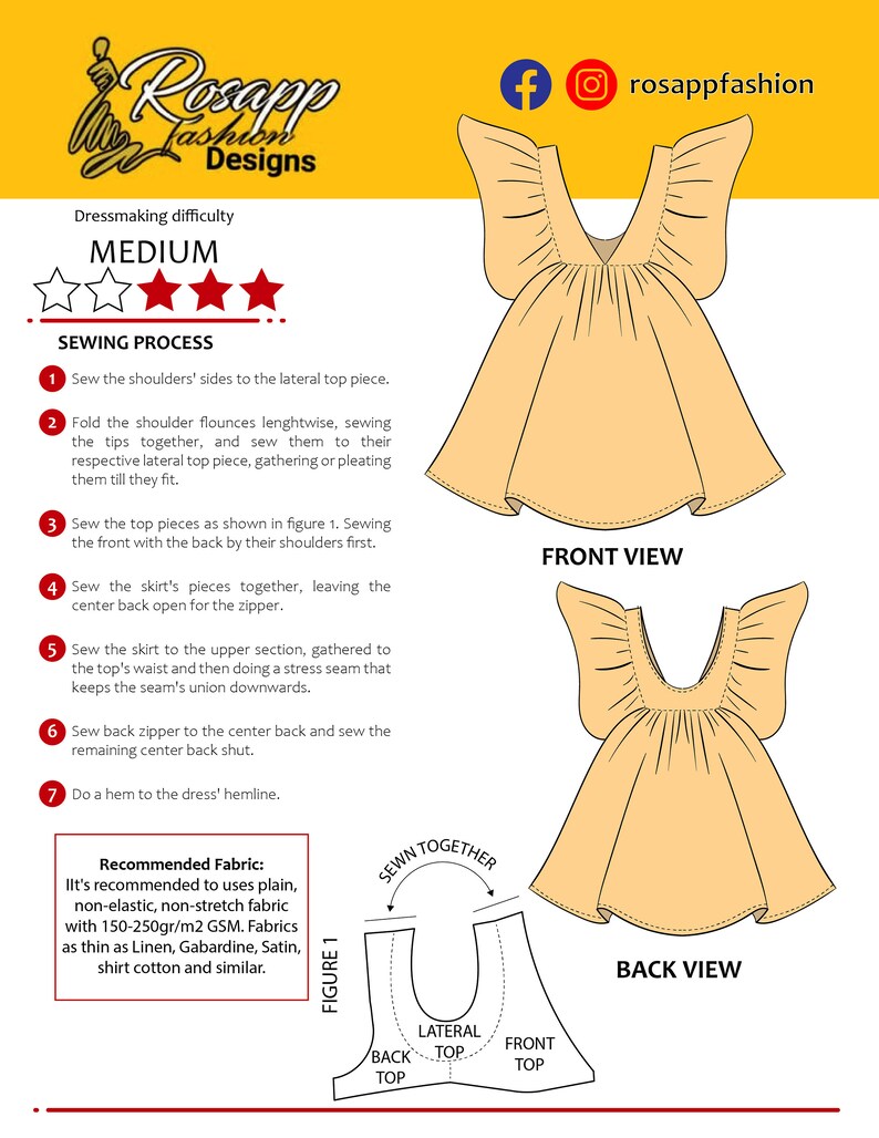 Goodness Gathering Sewing Pattern/flounce Sleeve/v-neckline/above Knee ...