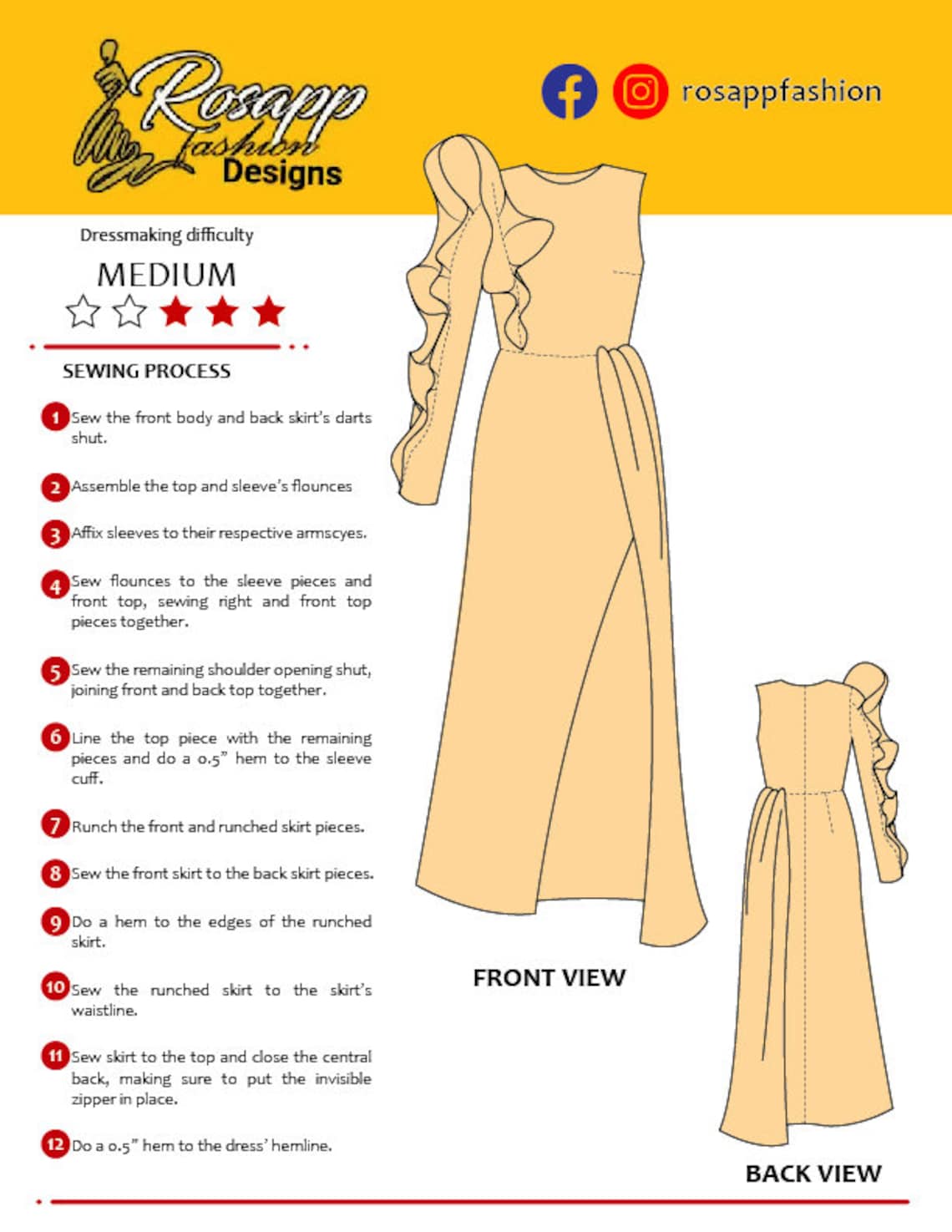 Sally Sewing Pattern for Women Dress/flounce Sleeve/ranched Skirt/silt ...