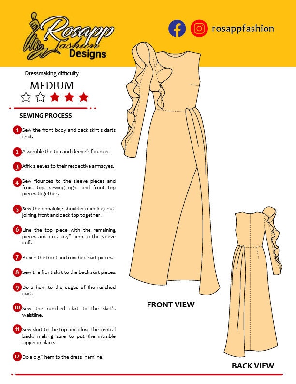 Sally Sewing Pattern for Women Dress/flounce Sleeve/ranched Skirt/silt ...