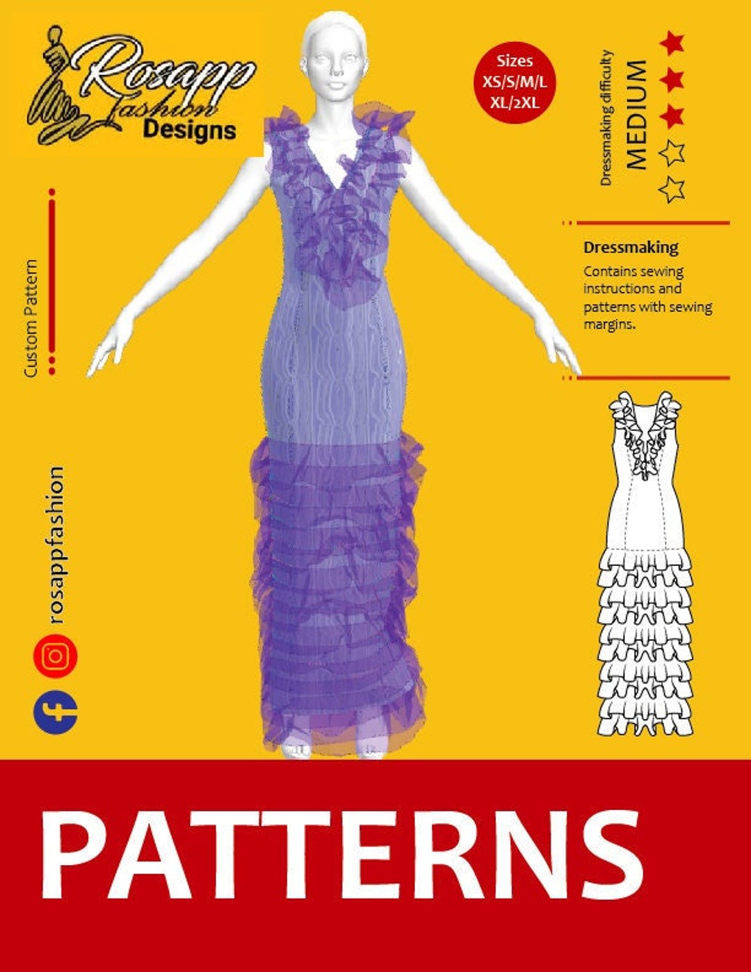 Elegant Sewing Pattern for Women Dress /sleeveless/v-neckline/floor ...