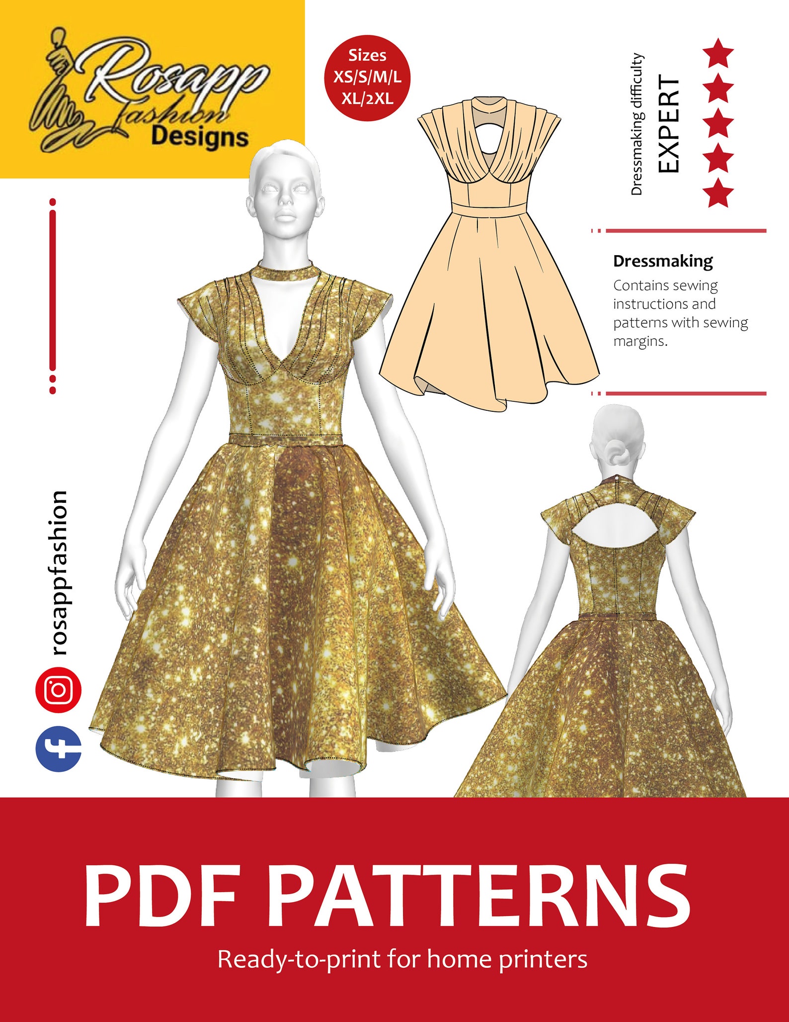 Gifted Circle Sewing Pattern Women Dress/v-neckline/below Knee/s-2xl ...