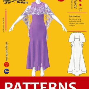 Long Cape Back Sewing Pattern for Women /floor Length / Neckline Round ...