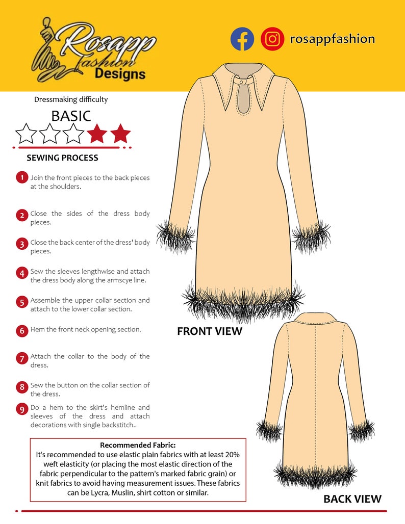 Preserve Pencil Sewing Pattern Women Dress/long Sleeve/above Knee/s-2xl ...