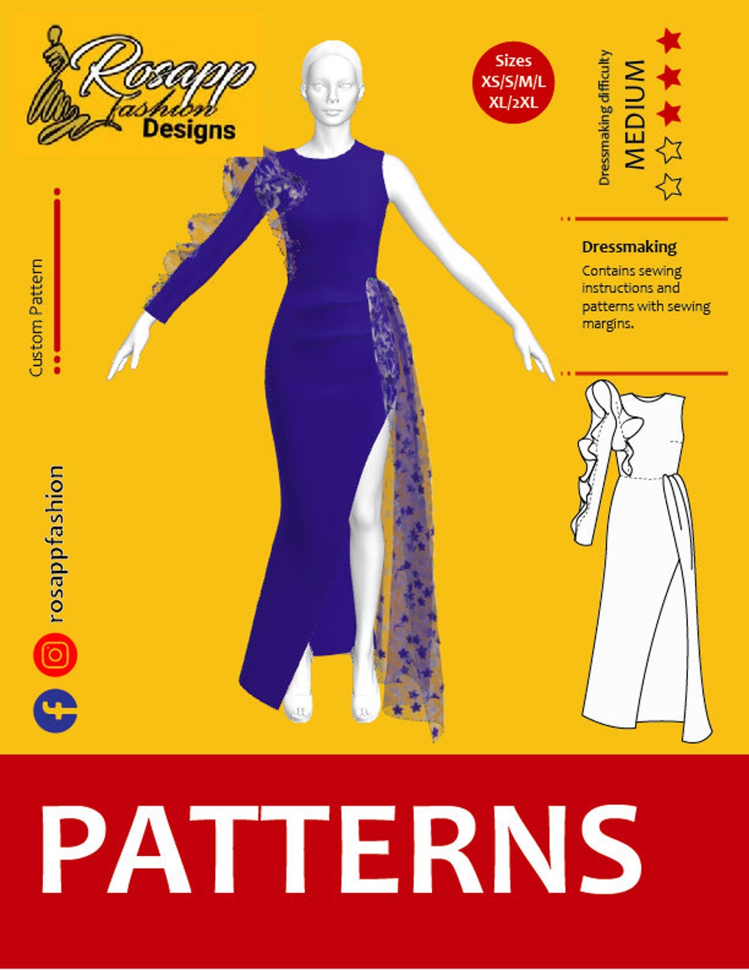 Sally Sewing Pattern for Women Dress/flounce Sleeve/ranched Skirt/silt ...