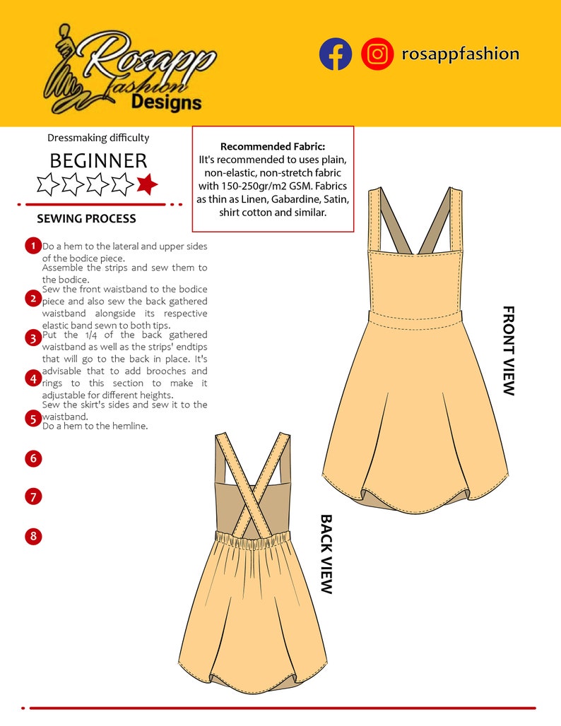 Fresh Overall Bib Dress/ Pdf Digital Pattern/above Knee/size S-2xl/instant Download/sewing ...