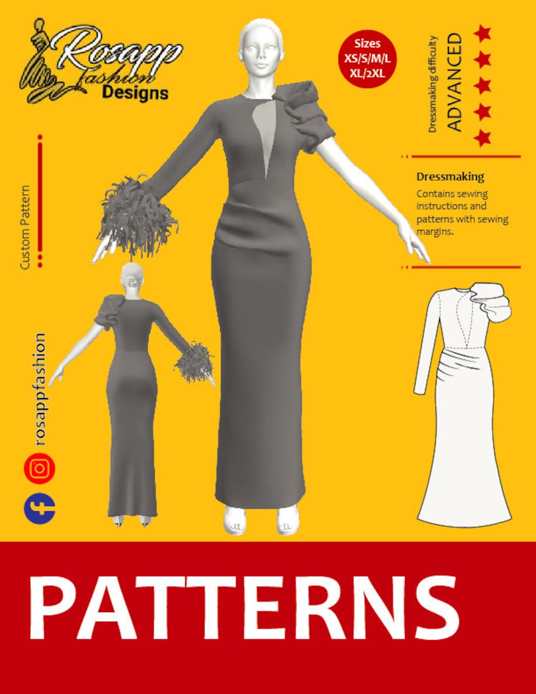 Ann Sewing Pattern for Women Dress/deep V-neckline/ Pencil Dress/ Maxi ...