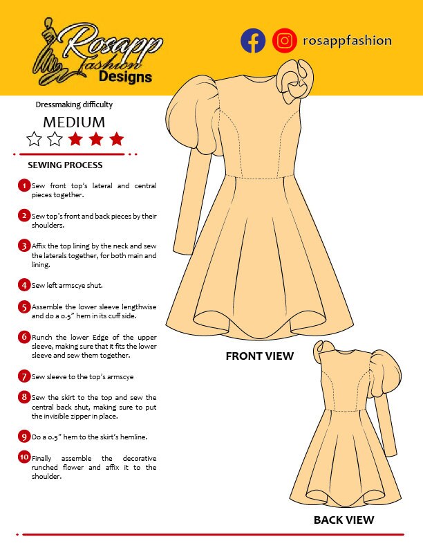 Rosa Circle Sewing Pattern for Women Dress/round Neckline/ Puff Sleeve ...