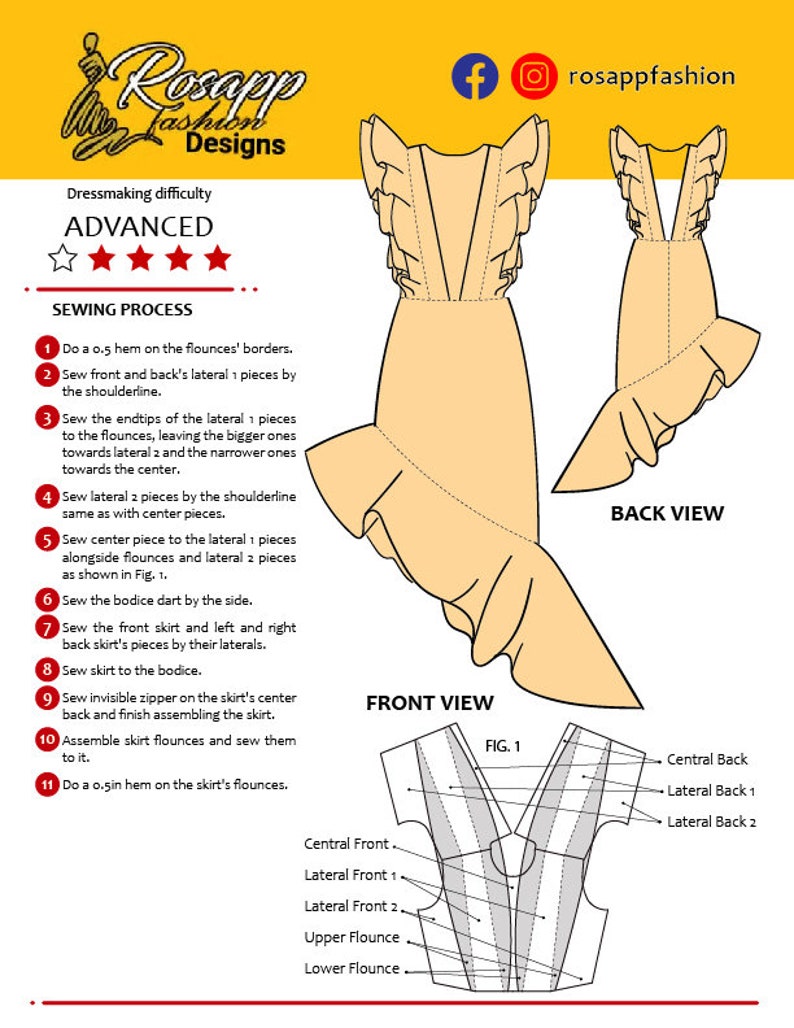 Wise Sewing Pattern for Women Dress/flounces Sleeve/round Neckline/back ...