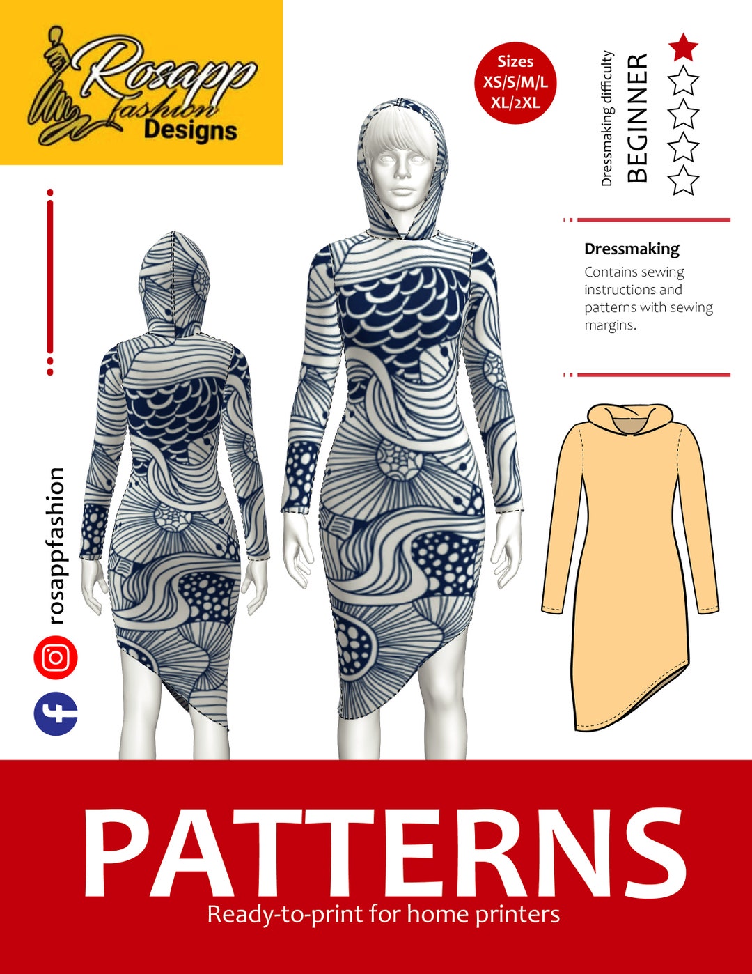 Clever Slim Hoodie Sewing Pattern for Women/long Sleeve/ Size S-2XL ...