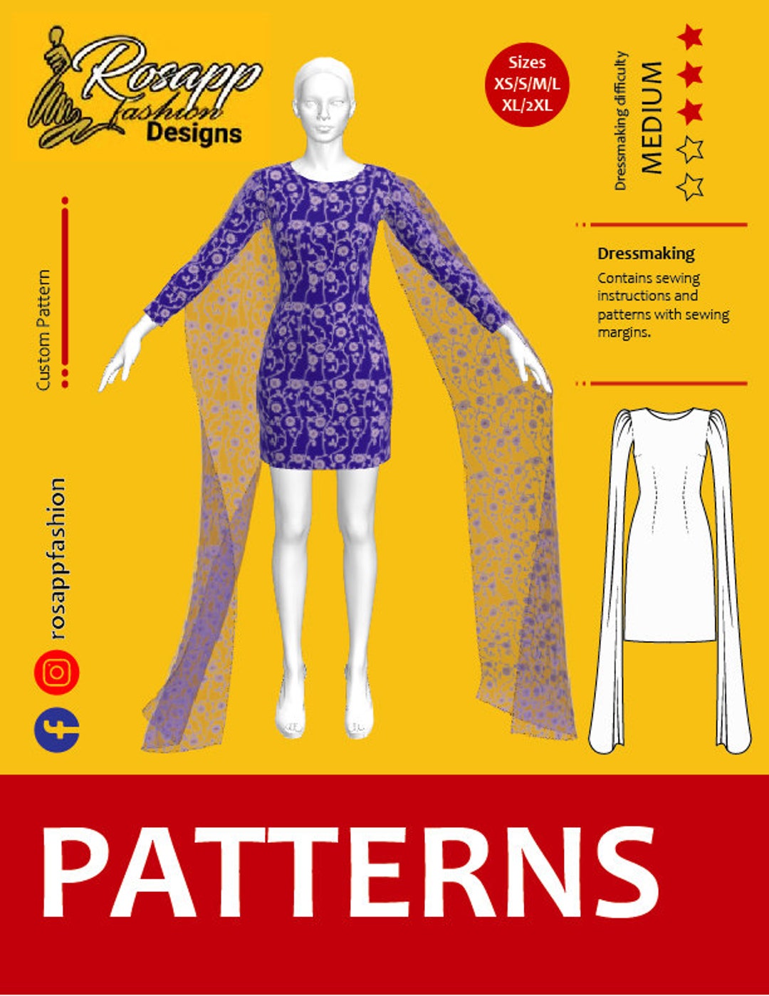 Pretty Sewing Pattern for Women Dress/ Cloak Sleeves/mini Dress/size S ...