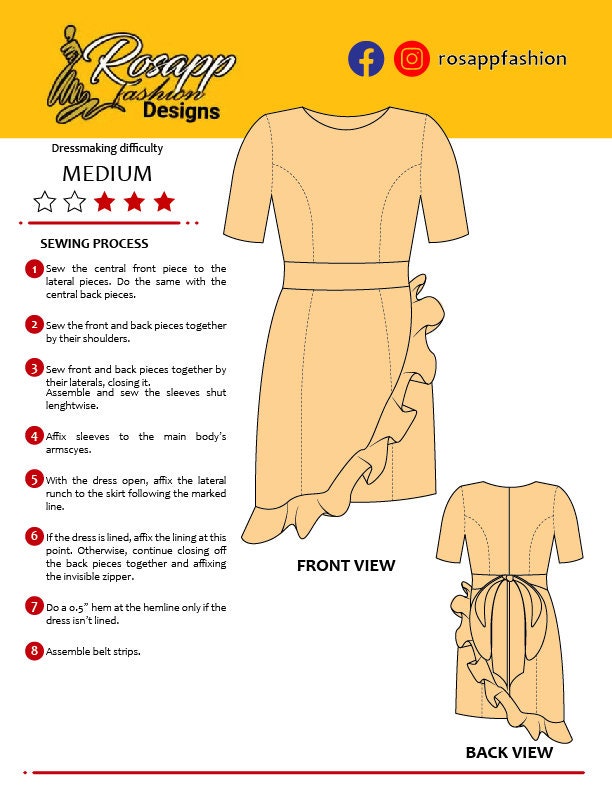 Grace Asymmetrical Sewing Pattern for Women/midi Dress/slim Fit/short ...