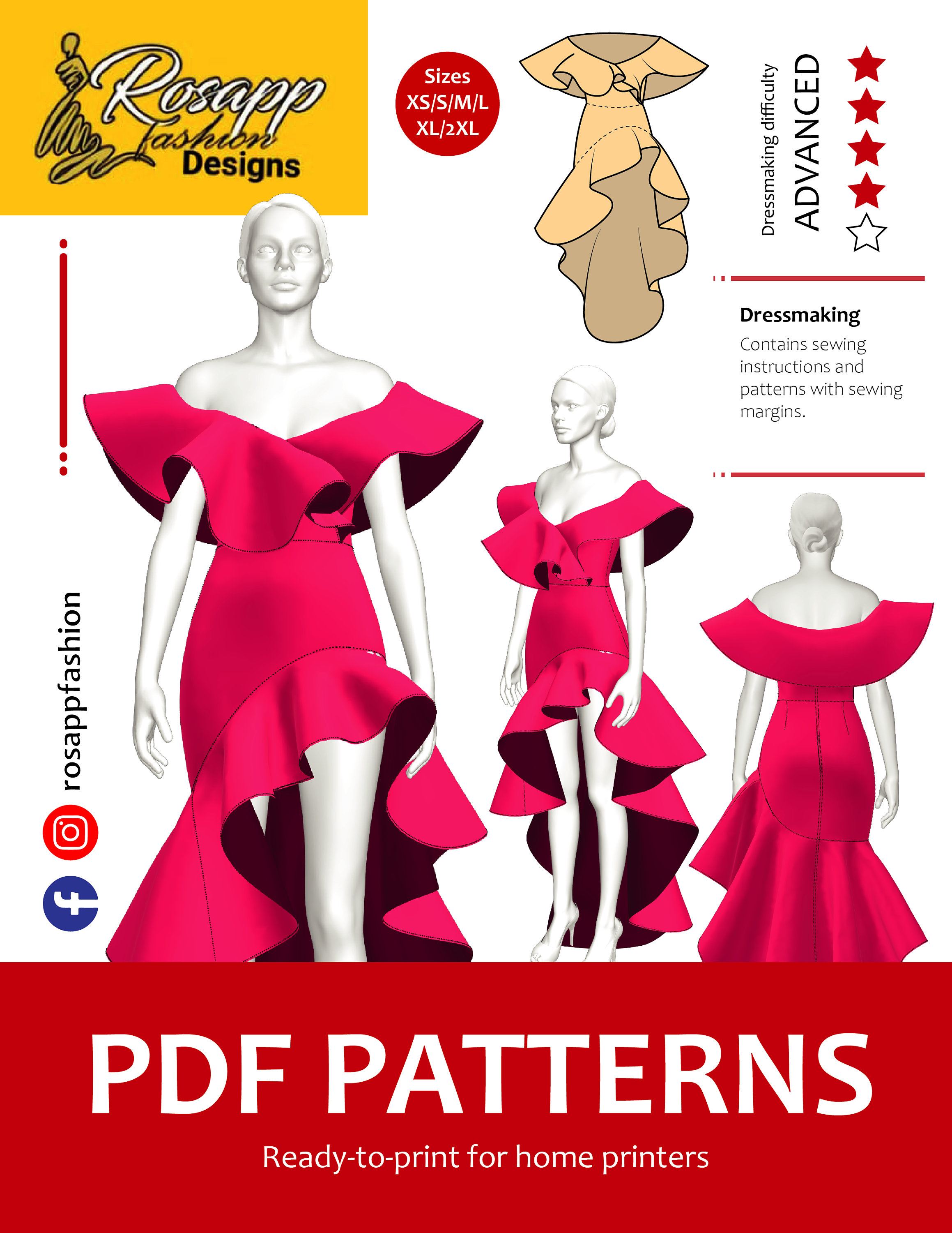 Tyler Flounces High Low Sewing Pattern/off Shoulder/s-2xl/instant ...