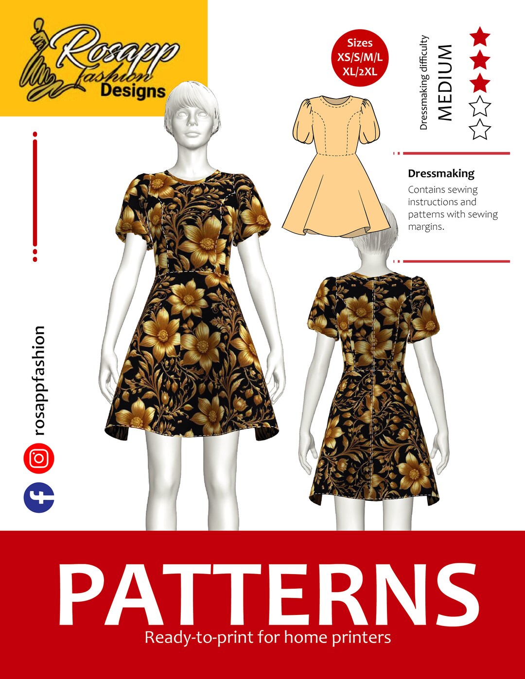 Angel Circle Sewing Pattern Dress/ PDF Digital/puff Sleeve/above Knee ...