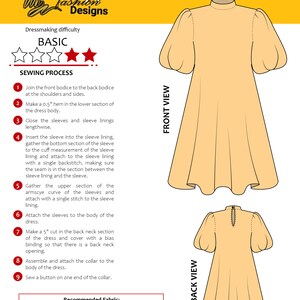 Claire A-line PDF Sewing Pattern for Women Dress/puff Sleeve/turtleneck ...