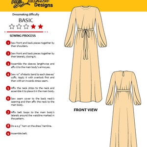 Smart Sewing Pattern for Women Dress/lengthen Sleeve/ Maxi/ Size S-2XL ...