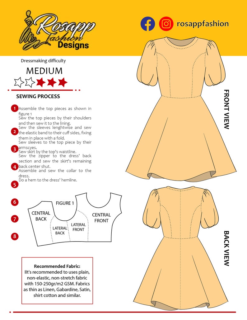 Angel Circle Sewing Pattern Dress/ PDF Digital/puff Sleeve/above Knee ...