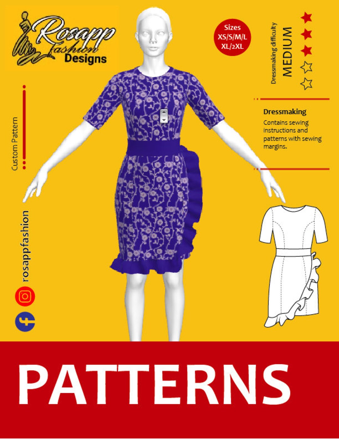 Grace Asymmetrical Sewing Pattern for Women/midi Dress/slim Fit/short ...