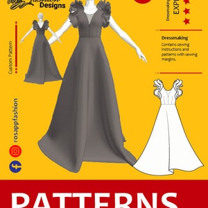 Umbrella Sewing Pattern for Women Dress/ Flounces Sleeve/plunge ...