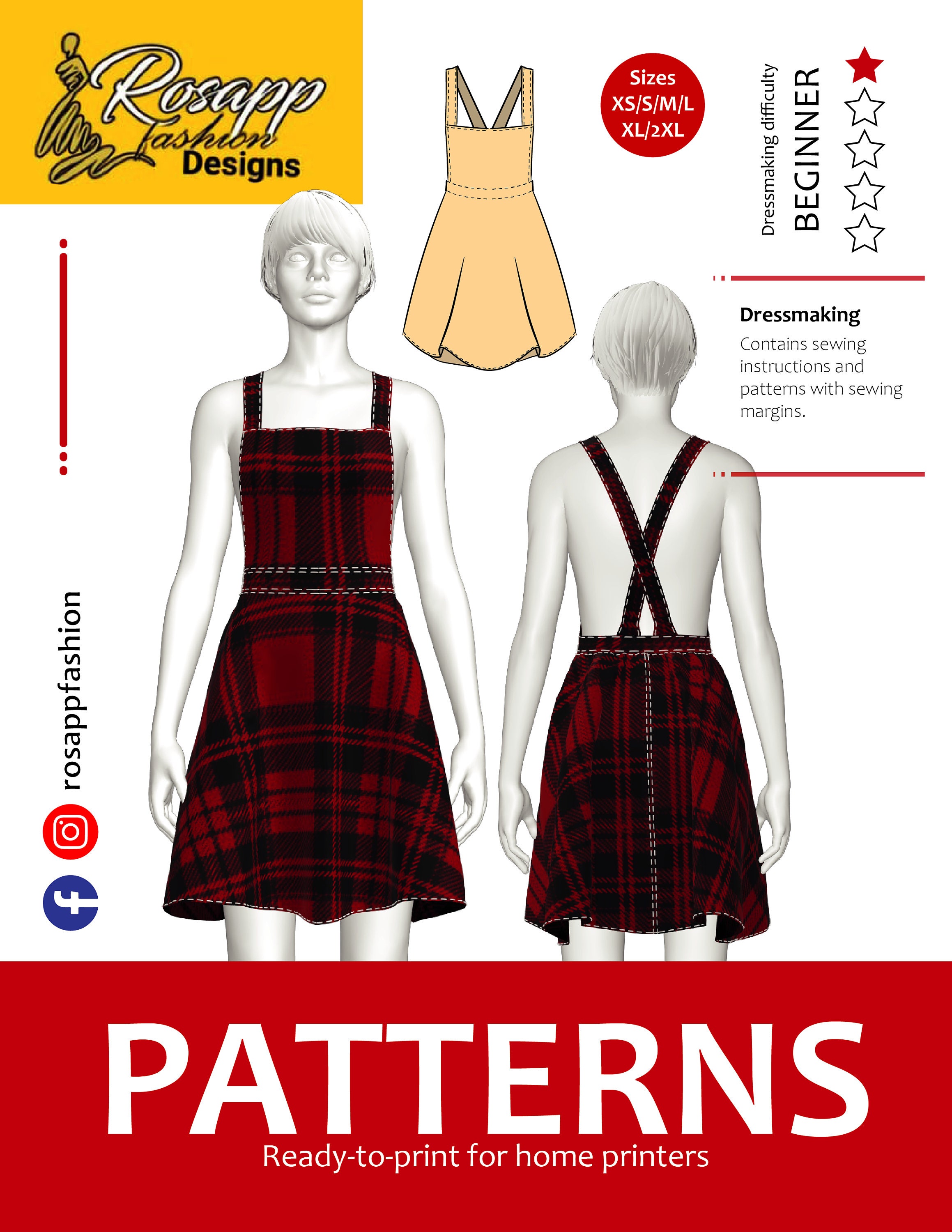 Fresh Overall Bib Dress/ Pdf Digital Pattern/above Knee/size S-2xl ...