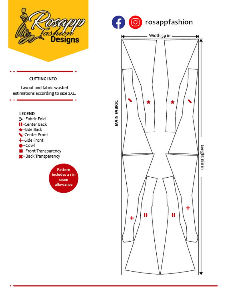 Long Cape Back Sewing Pattern for Women /floor Length / Neckline Round ...