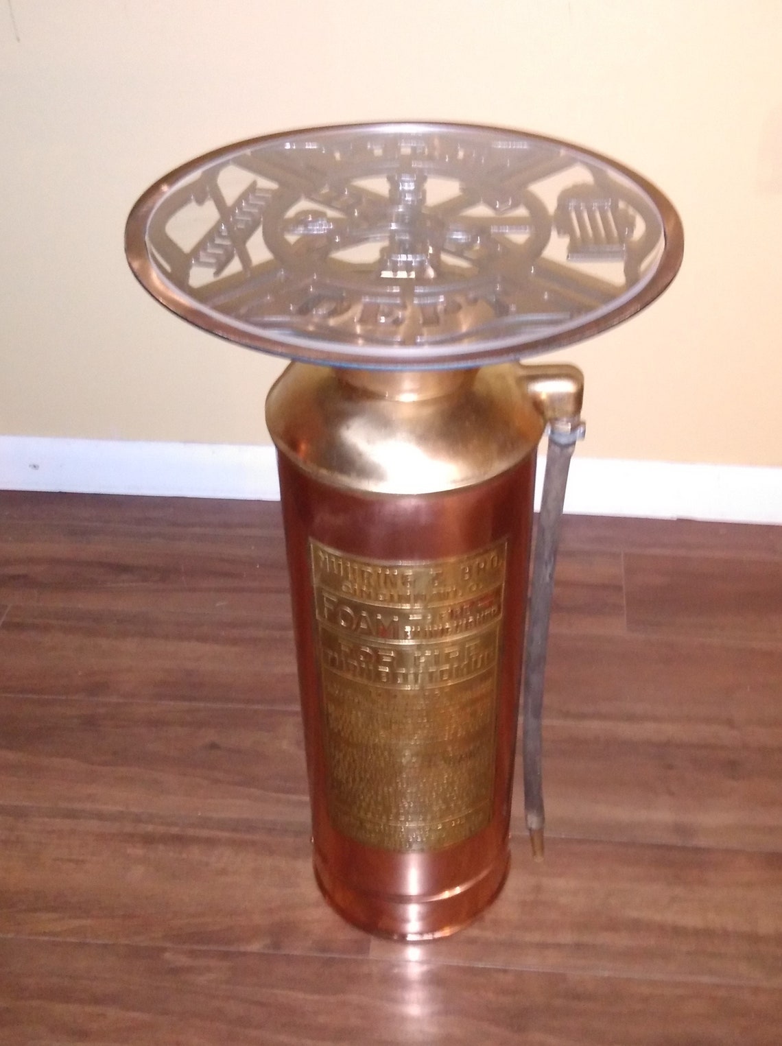 Vintage Copper Brass Fire Extinguisher End Table Side Table | Etsy