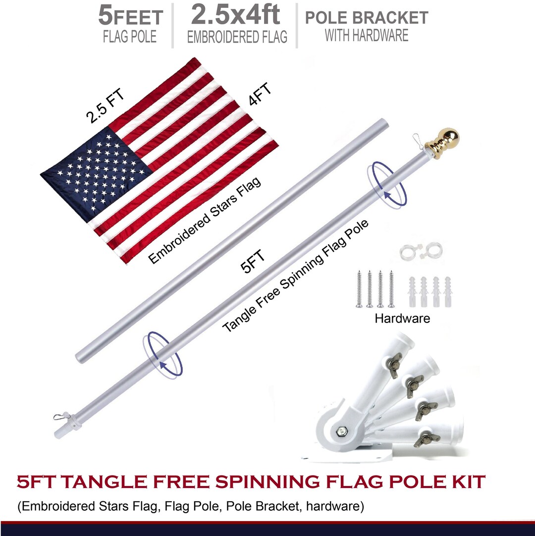 COMBO 5FT TANGLE Free Spinning Flag Pole and Flag Kit: 5ft Flag Pole, 2 ...