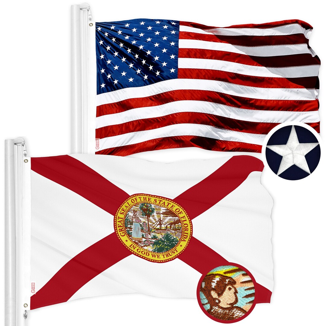 G128 Combo Pack: American USA Flag 3x5 Ft & Florida FL State Flag 3x5 ...