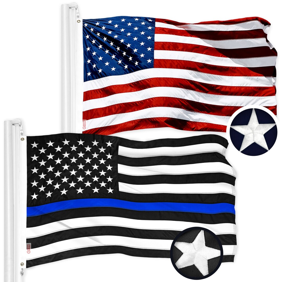 G128 Combo Pack: American USA Flag 16x24 in & Thin Blue Line Flag 16x24 ...