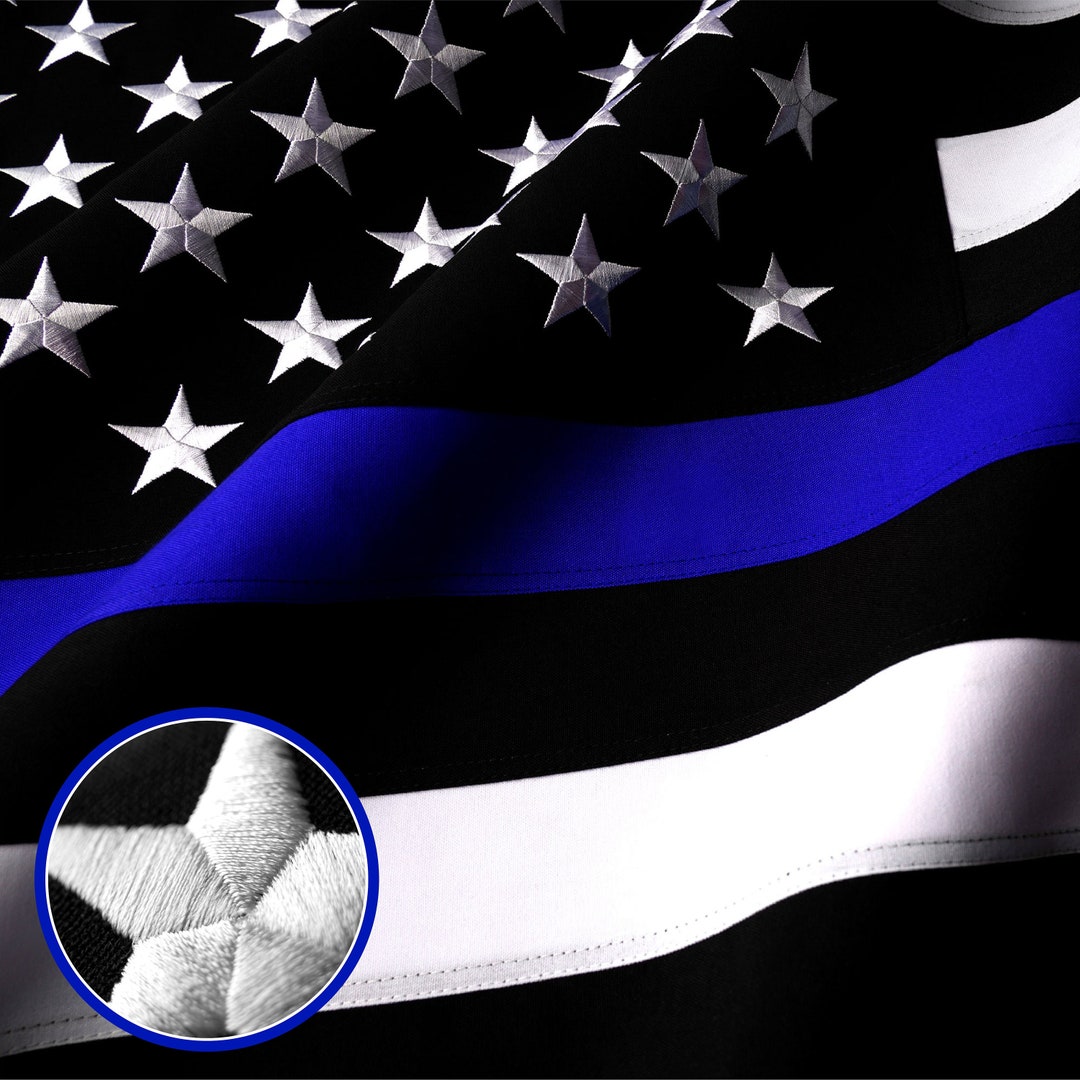 G128 - Thin Blue Line Flag 4x6 FT Embroidered Heavy Duty 220gsm Tough ...