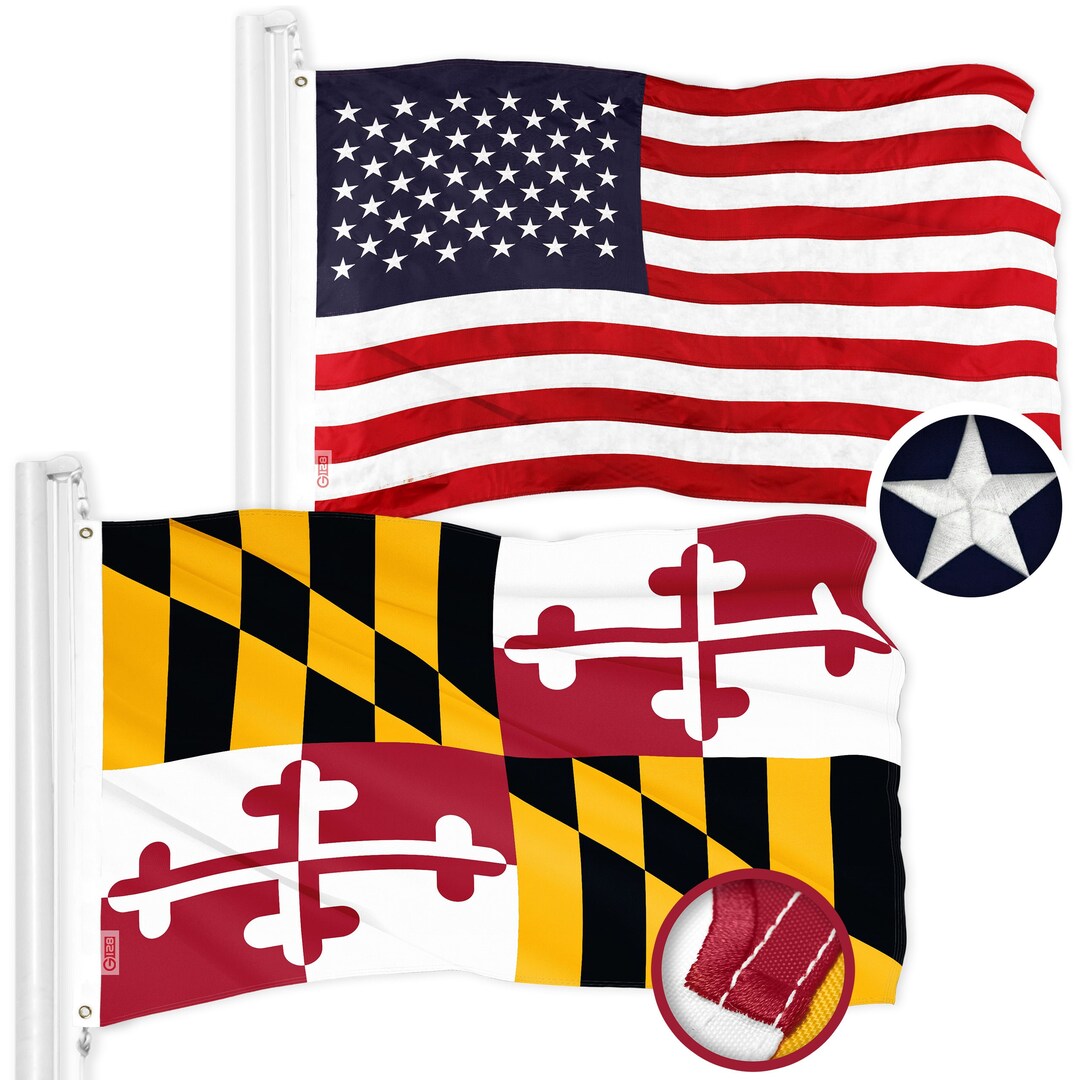 G128 Combo Pack: American USA Flag 4x6 Ft & Maryland MD State Flag 4x6 ...