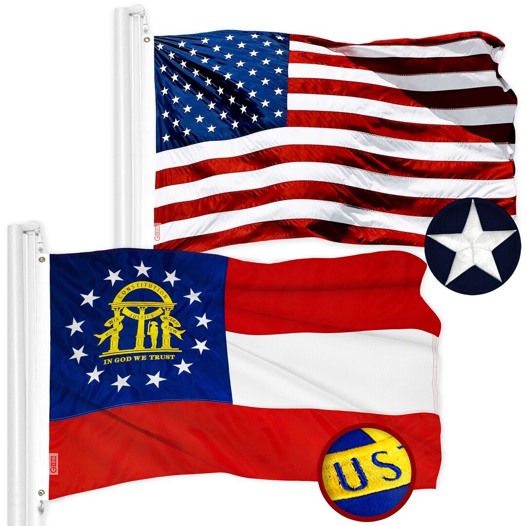 G128 Combo Pack: American USA Flag 2.5x4 Ft & Georgia GA State Flag 2 ...