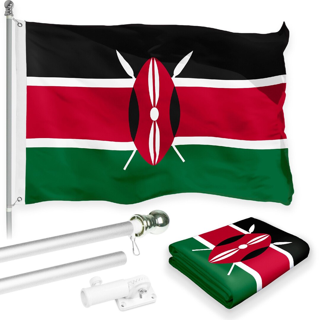 Flag Pole 6FT Silver Tangle Free & Kenya Kenyan Flag 3x5ft Combo ...
