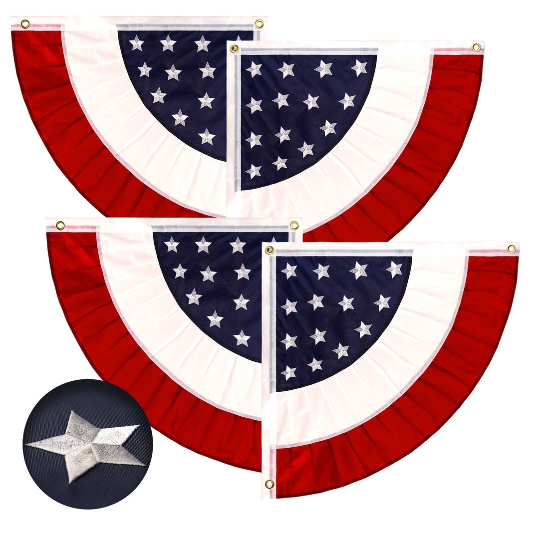 G128 2 Pack: USA Pleated Fan Flag 3x3 Feet Star Center Quarter Circle ...