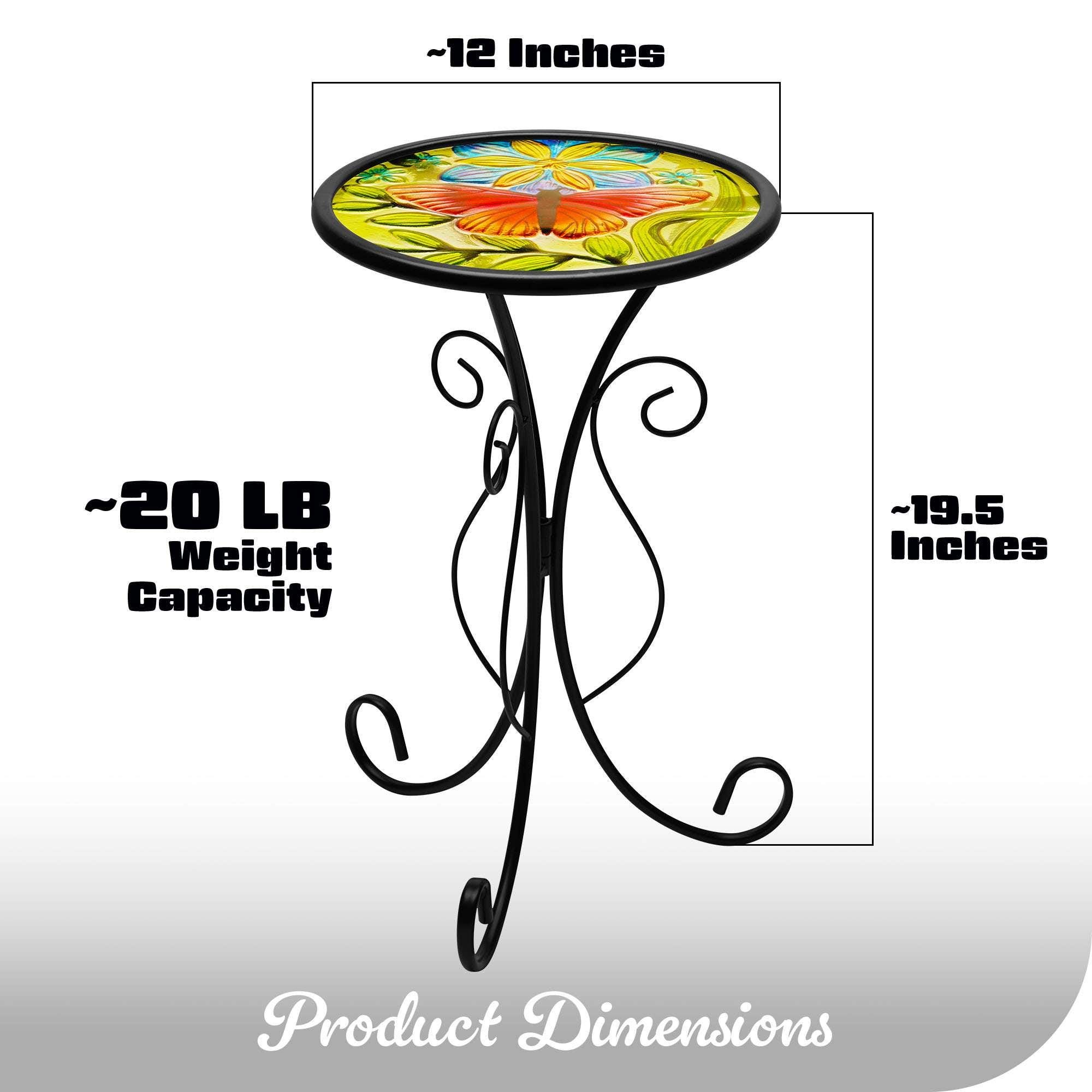 Butterfly Glass Side Table: Round Metal Plant Stand, Patio Decor - Etsy