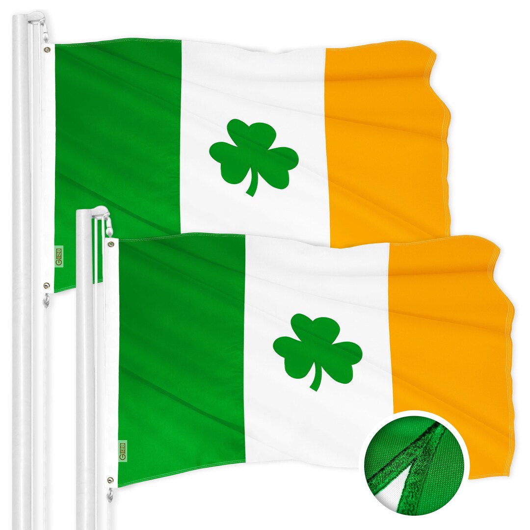 2 Pack: Embroidered Irish Shamrock Flag - 4x6 Ft Toughweave Polyester ...
