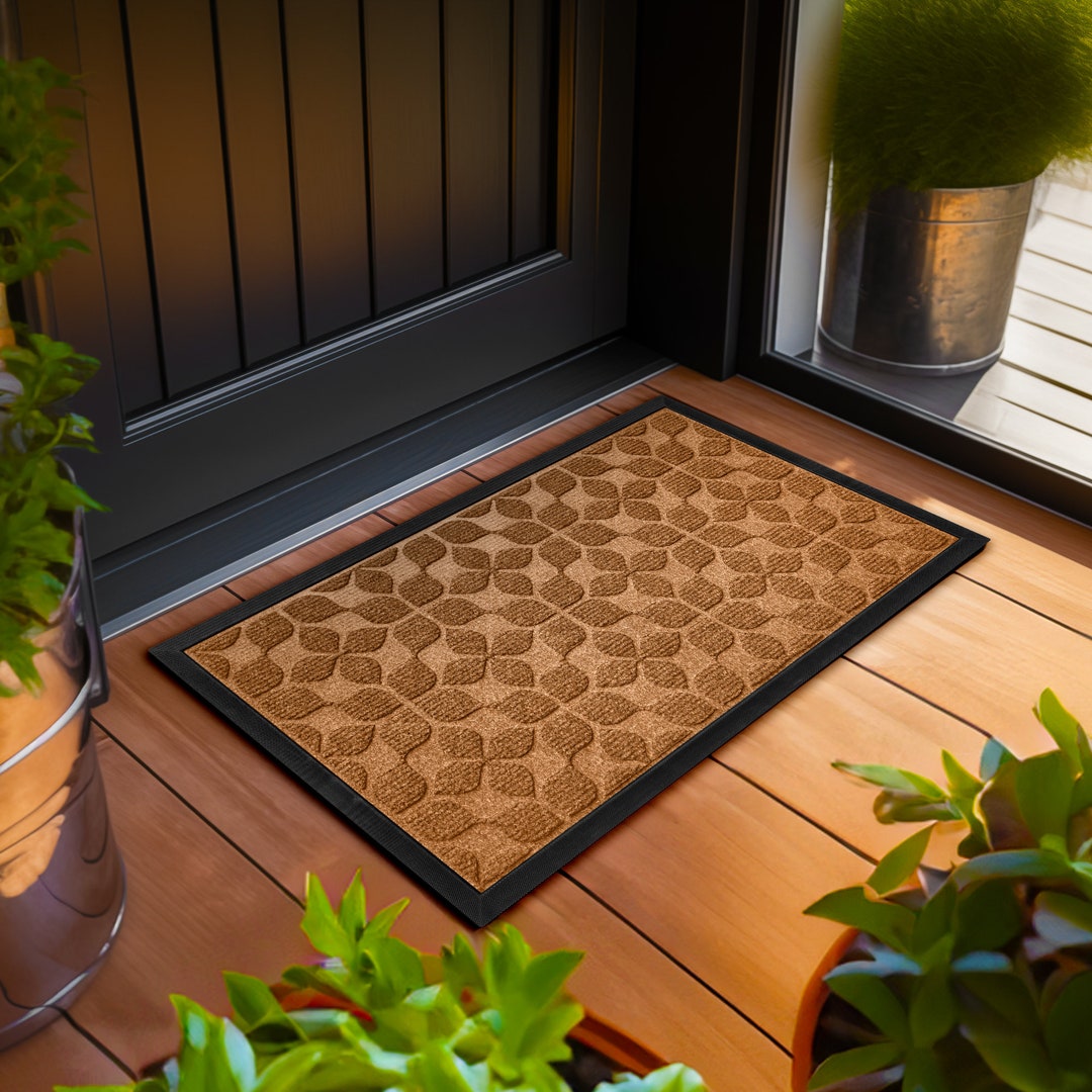 G128 Home Entrance Brown Geometric Floral Pattern Door Mat 23x35 in ...