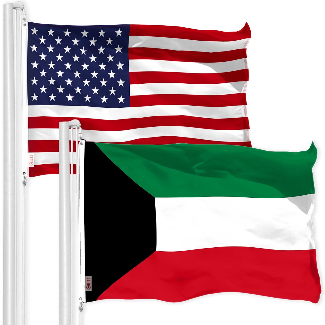 G128 Combo Pack: American USA Flag 3x5 Ft & Kuwait Kuwaiti Flag 3x5 Ft ...