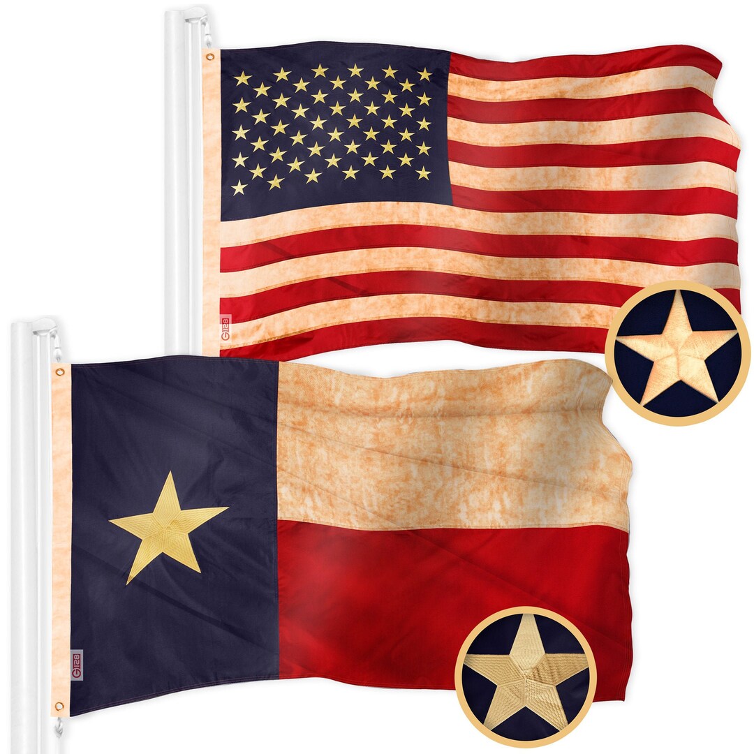 G128 Combo Pack: American USA Tea-stained Flag 1x1.5 Ft & Texas Tea ...